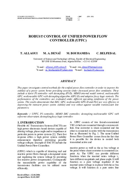 pdf robust control of unified power flow controller upfc