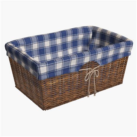 Rectangular Wicker Basket With Fabric Dark Brown 3d Model Download Tableware On