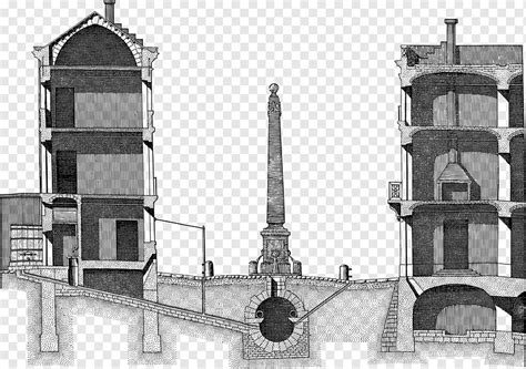 Cross Section Buildings Architecture Line Art Landscape Vintage Retro Old Antique Png