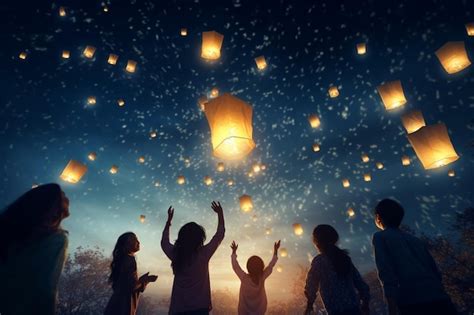 Premium Photo Multicultural Friends Releasing Paper Lanterns