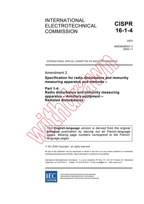 CISPR 16 1 4 2003 AMD2 2005 Amendment 2 Specification For Radio