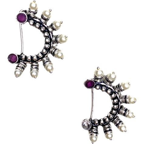 Clip On Nose Pin Indo Western German Silver Clip On Nath Marathi Nath