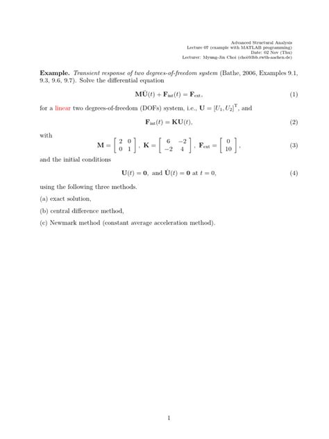 03 Asa Fem Dynamics Two Dofs Example Pdf Eigenvalues And