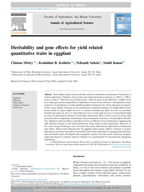 Pdf Heritability And Gene Effects For Yield Related Quantitative