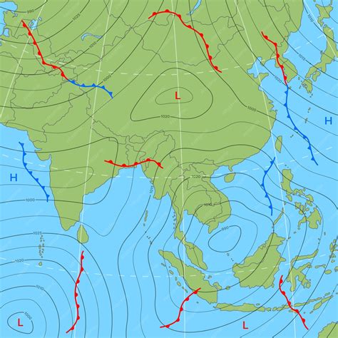 Premium Vector Forecast Weather Isobar Map Of Asia Wind Fronts