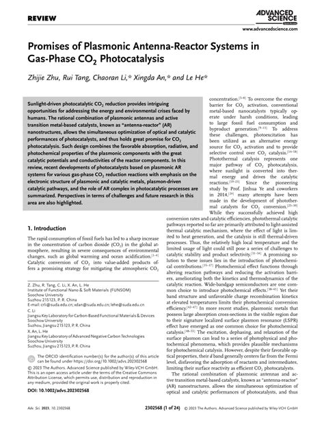 Pdf Promises Of Plasmonic Antenna‐reactor Systems In Gas‐phase Co2 Photocatalysis