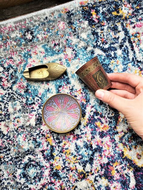 Vintage Brass Miniature Set Brass Slipper Brass Cup Enamel Brass