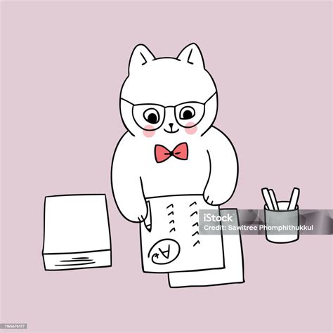 만화 귀여운 다시 학교에 교사 고양이 쓰기 종이 벡터 고양이 새끼에 대한 스톡 벡터 아트 및 기타 이미지 고양이 새끼 교사