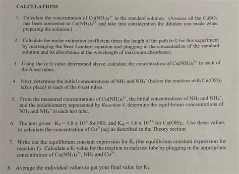 Solved Calculate The Concentration Of Cu Nh3 4 2 In The