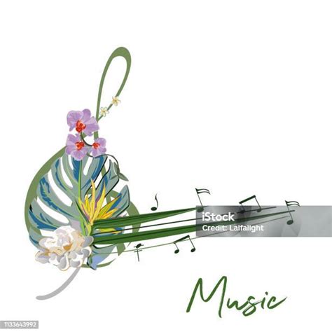 추상적 인 고음 음자리표 여름과 봄 꽃 노트로 장식 되어 있습니다 Classical Concert에 대한 스톡 벡터 아트 및