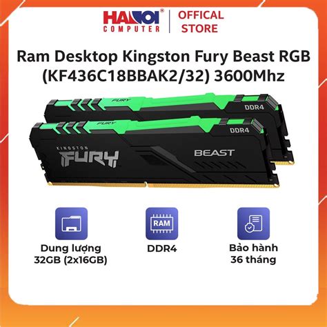 Ram Desktop Kingston Fury Beast RGB 32GB 2x16GB DDR4 3600Mhz Shopee
