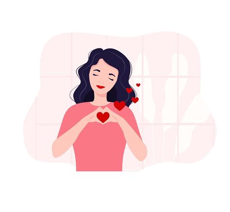 Concepto De Amor Propio La Niña Tiene Un Corazón En Sus Manos Vector