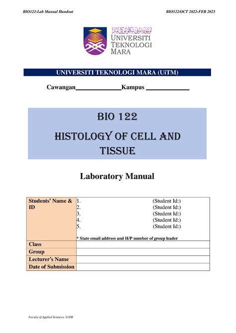 Laboratory Manual Bio Oct Feb Diploma In Science Uitm Studocu