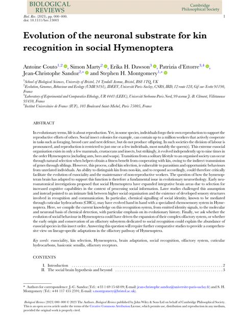 Pdf Evolution Of The Neuronal Substrate For Kin Recognition In Social