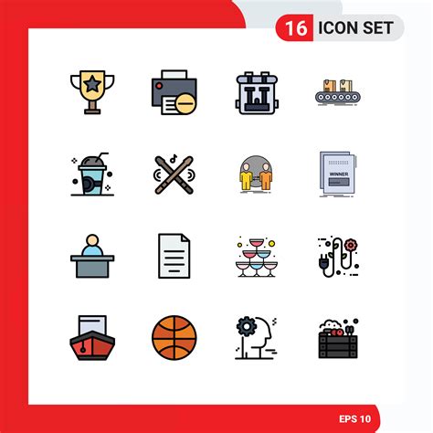Stock Vector Icon Pack Of 16 Line Signs And Symbols For Drink Factory Back Pack Conveyor Belt
