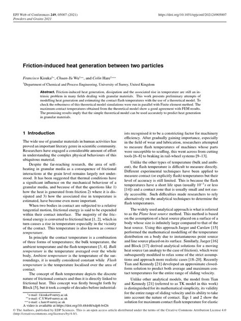 Article Friction Induced Heat Generation Between Two Particles Pdf Friction Temperature