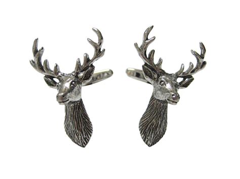 Silver Toned Textured Stag Deer Head Pendant Cufflinks Kiola Designs