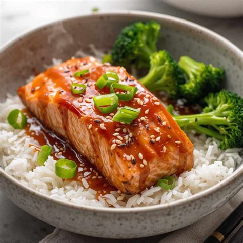 Teriyaki Glazed Salmon Bowls With Steamed Rice And Broccoli
