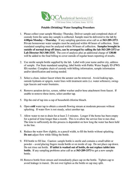 Fillable Online Potable Drinking Water Sampling Procedure Fax Email Print Pdffiller