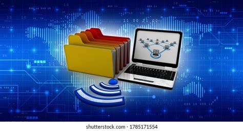 3d rendering folder connected computer network stock illustration