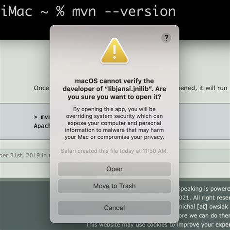 【mac】安装好maven后输入 mvn version 报错 “libjansi jnilib” cannot be opened