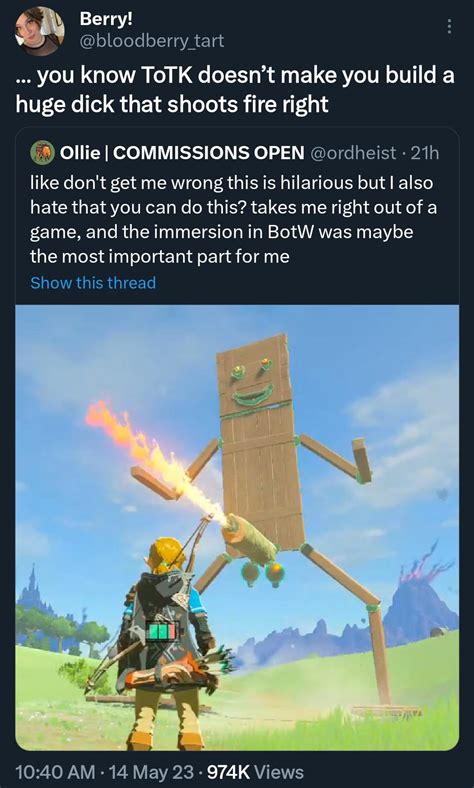 Totk Doesnt Make You Build A Huge Dick That Shoots Fire R
