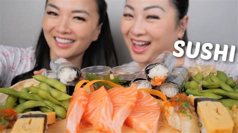 Sushi Sister Mukbang Hand Rolled Sushi Salmon Sashimi With Assorted