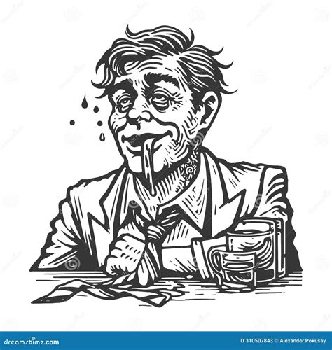 Drunk Man With Beer Mug Sketch Raster Stock Illustration Illustration