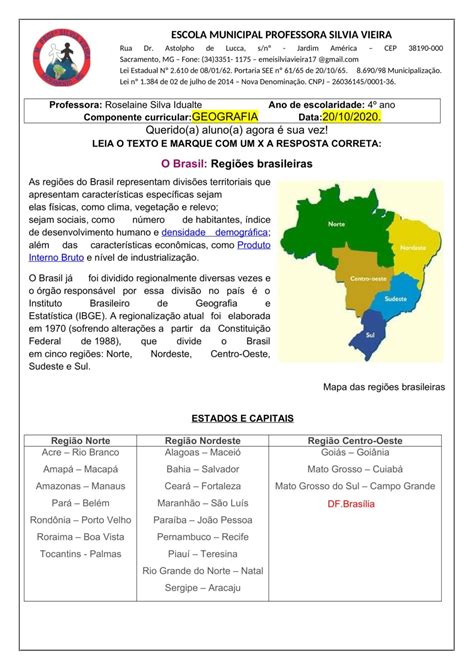 Texto Sobre As Regiões Do Brasil 4 Ano Fdplearn