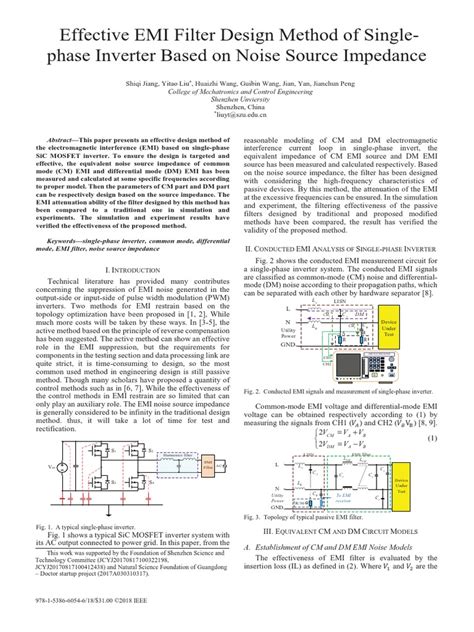 Effective Emi Filter Design Method Of Singlephase Inverter Based On Noise Source Impedance Pdf