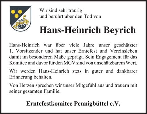 Traueranzeigen Von Hans Heinrich Beyrich Trauer And Gedenken