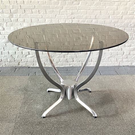 Round Dining Table Smoked Glass And Brushed Aluminum Base