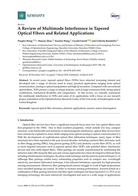 Pdf A Review Of Multimode Interference In Tapered Optical Fibers And Related Applications