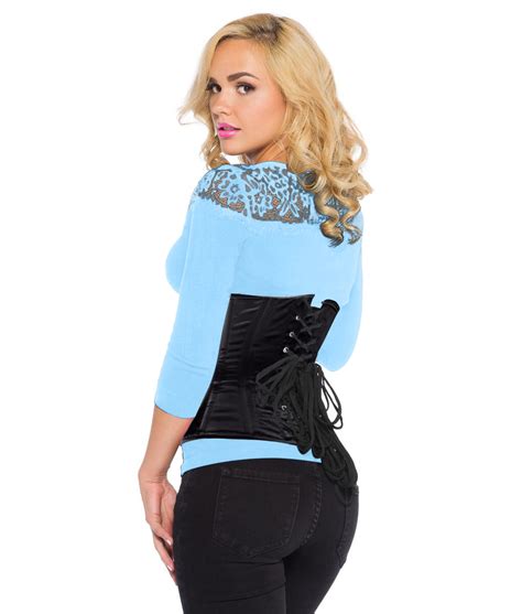 Emma Black Satin Underbust Steel Boned Corset Glamorous Corset