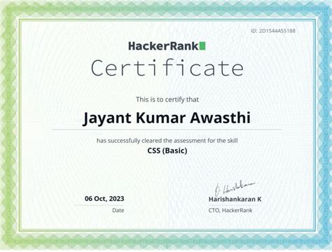 Jayant Kumar Awasthi On Linkedin Csscertificate Hackerrank Webdesign