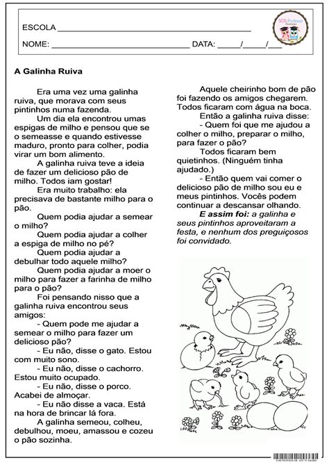Interpretação Do Texto A Galinha Ruiva Resposta EDUCA