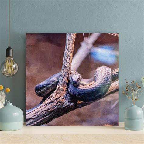 Latitude Run® Blue And Black Snake On Brown Tree Branch Wrapped