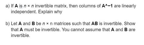 solved a if a is n×n invertible matrix then columns of