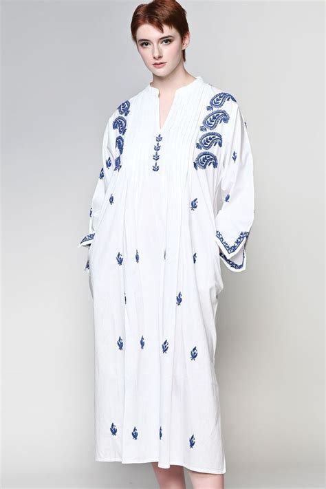Kamalika Blue And White Embroidered Caftan Dress Etsy Dress Clothes