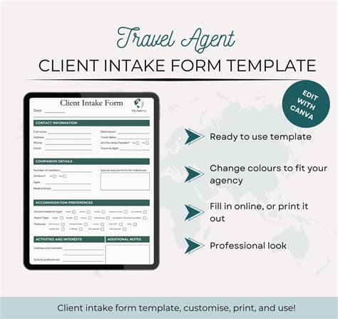 Client Intake Form Travel Agent Travel Agent Templates Forms For