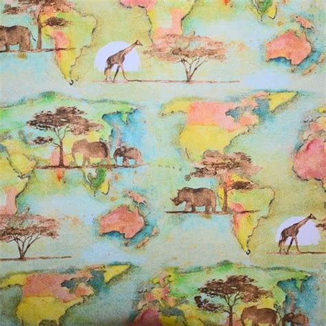 World Map Cotton Print Fabric Fabrics Calico Laine