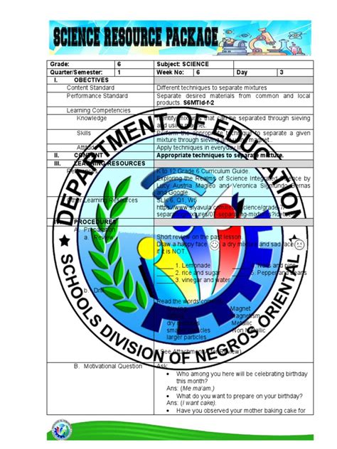 Contextualized Dlp Science 6 Q1 W6 D3 Download Free Pdf Mixture Materials
