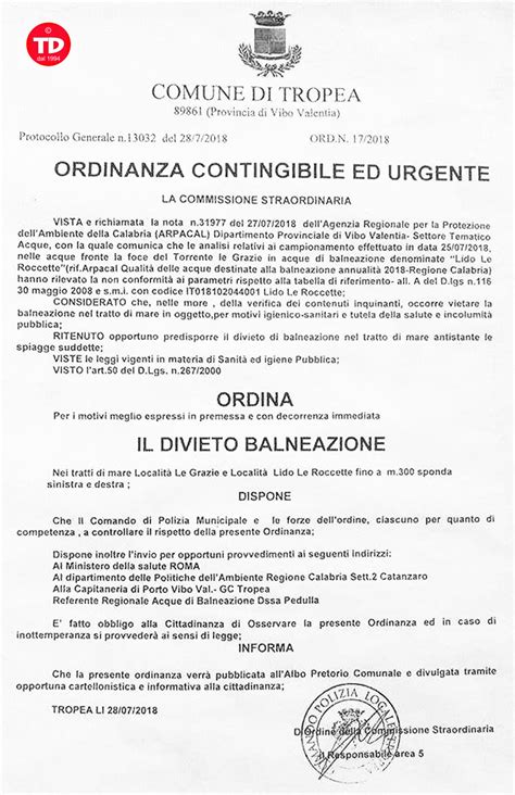 Ordinanza Contingibile Ed Urgente Tropeaedintorni It