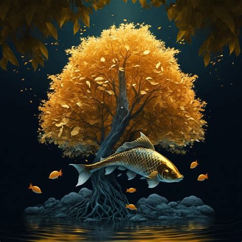 돈 들어오는 황금 잎을 가진 나무와 황금 잉어 Ai그림 Pc 배경 화면 Ai Art 6