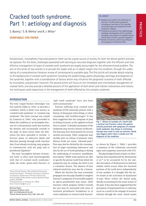 Pdf Cracked Tooth Syndrome Part 1 Aetiology And Diagnosis