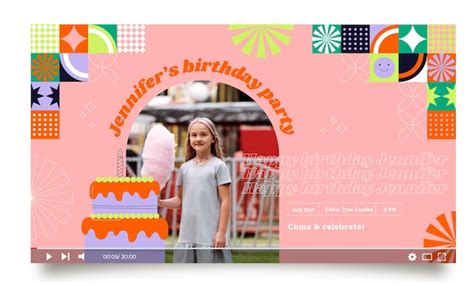 어린이 생일 파티 축하 유튜브 미리보기 이미지 무료 벡터