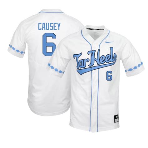 Mens Nike North Carolina Tar Heels 6 Tyler Causey Authentic White Baseball Jersey