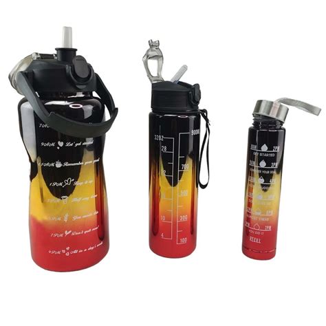Garrafa Motivacional Metalica Medidor Kit 3 Uni Squeeze Agua Cha