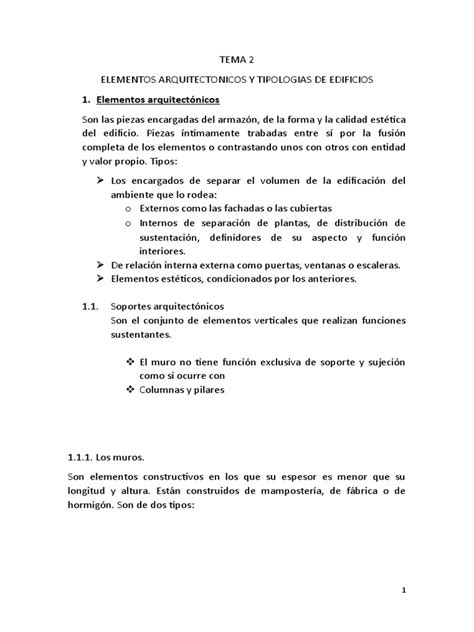 Tema 2 Elementos Arquitectonicos Y Tipologias De Edificios Pdf