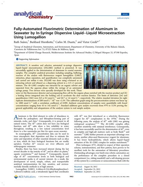 Pdf Fully Automated Fluorimetric Determination Of Aluminum In Seawater By In Syringe